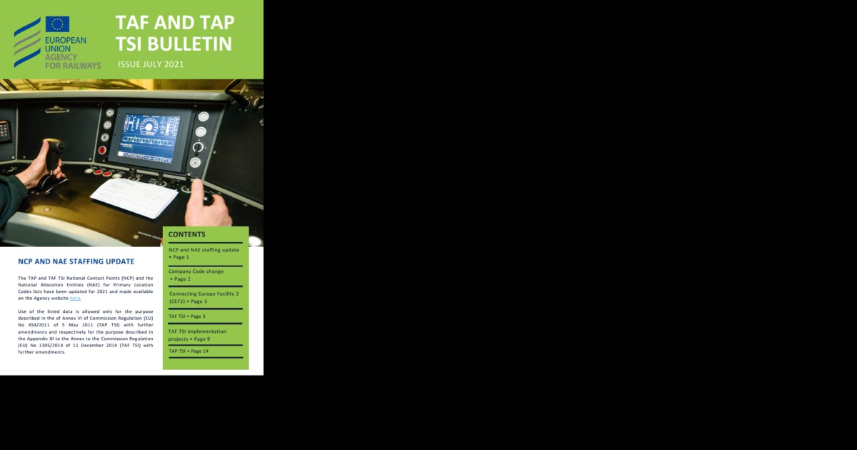 TAF and TAP TSI Bulletin July 2021 | European Union Agency for Railways